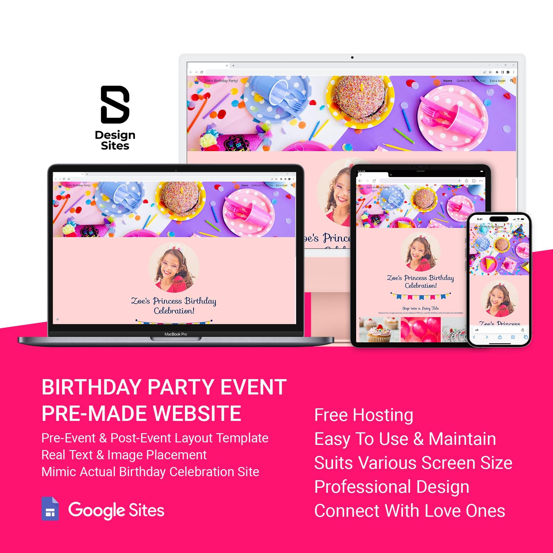 Kids Birthday Party Event Web Template Google Site, Girl Bday ...