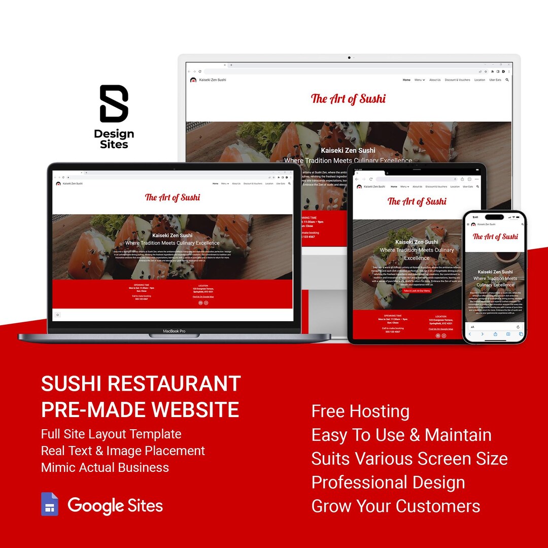 Sushi Restaurant Web Template Google Sites, Free Hosting, Japanese ...