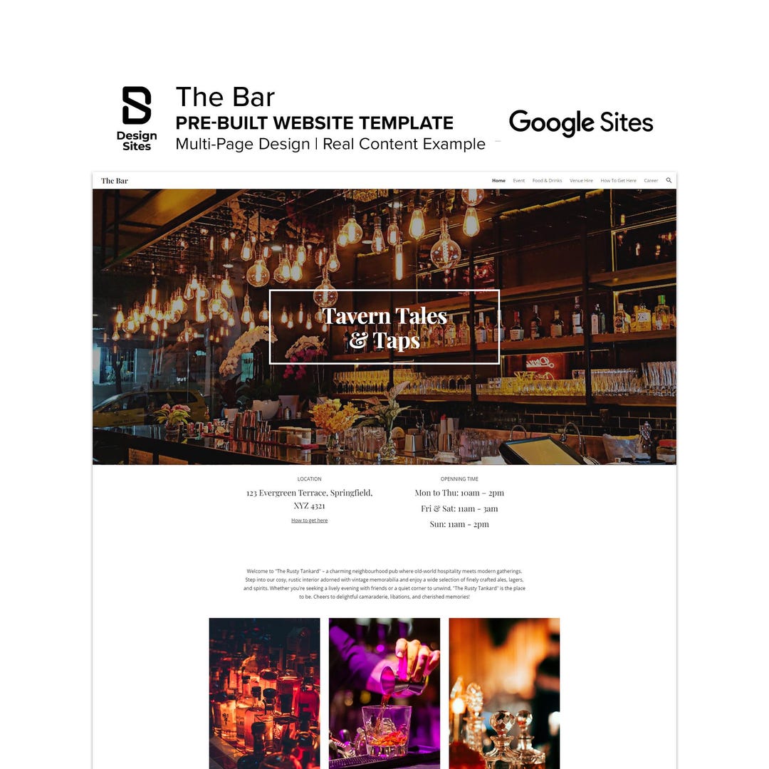 Bar Website Template: Prebuilt Pub Food & Alcohol Drinks Taverner ...
