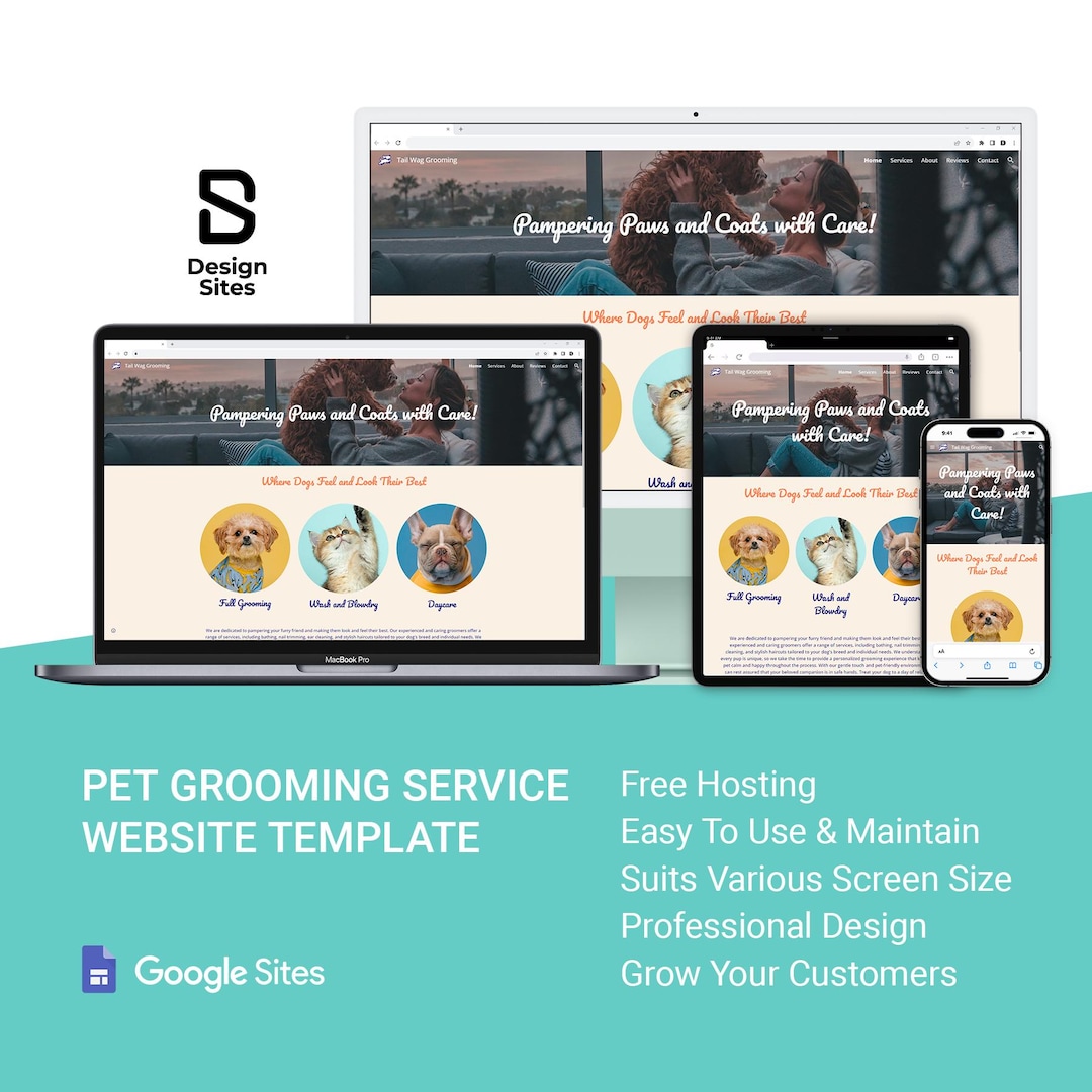 Pet Grooming Website Template Google Site, Animal Groom Online Site, Dogs & Cats Web Template ...
