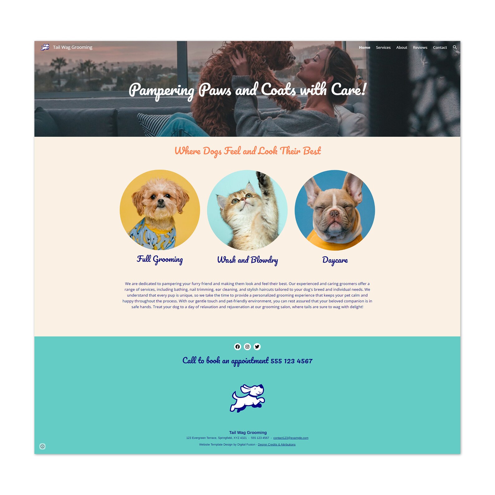Pet Grooming Website Template Google Site, Animal Groom Online Site ...