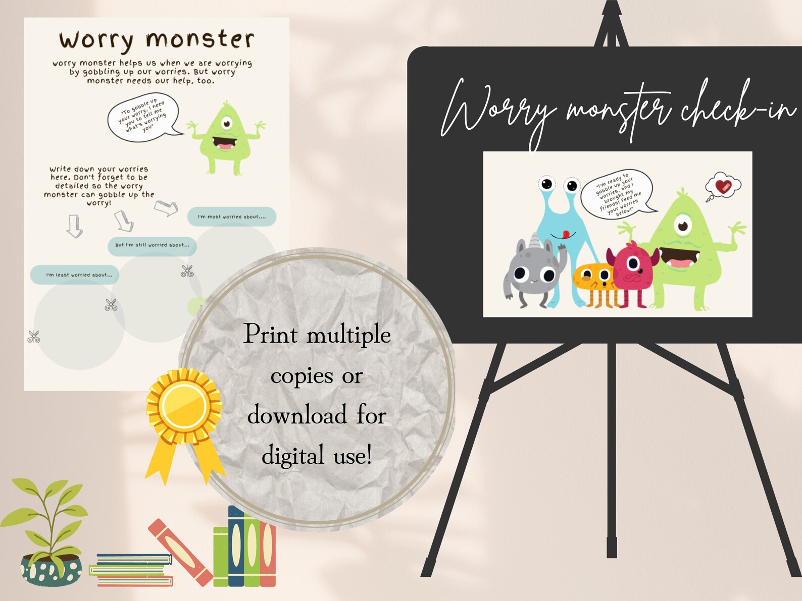 Worry Monster Worksheet | Kids Anxiety, Feelings Therapy (PDF Download ...