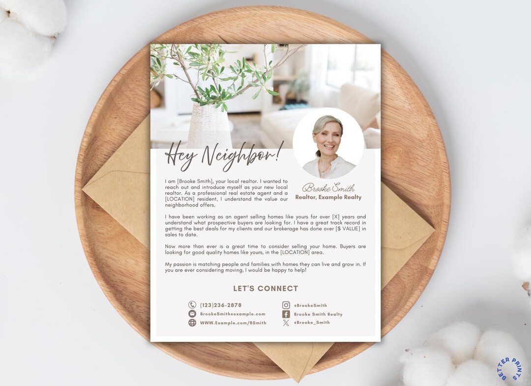 Realtor Introduction Letter Template, Real Estate Marketing Postcard ...