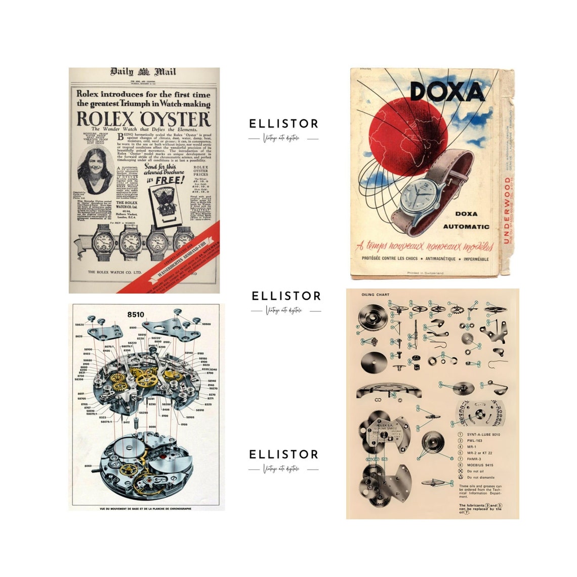 Digital Clock Prints, Set of 4 Vintage Prints, Clock Posters, Wall ...