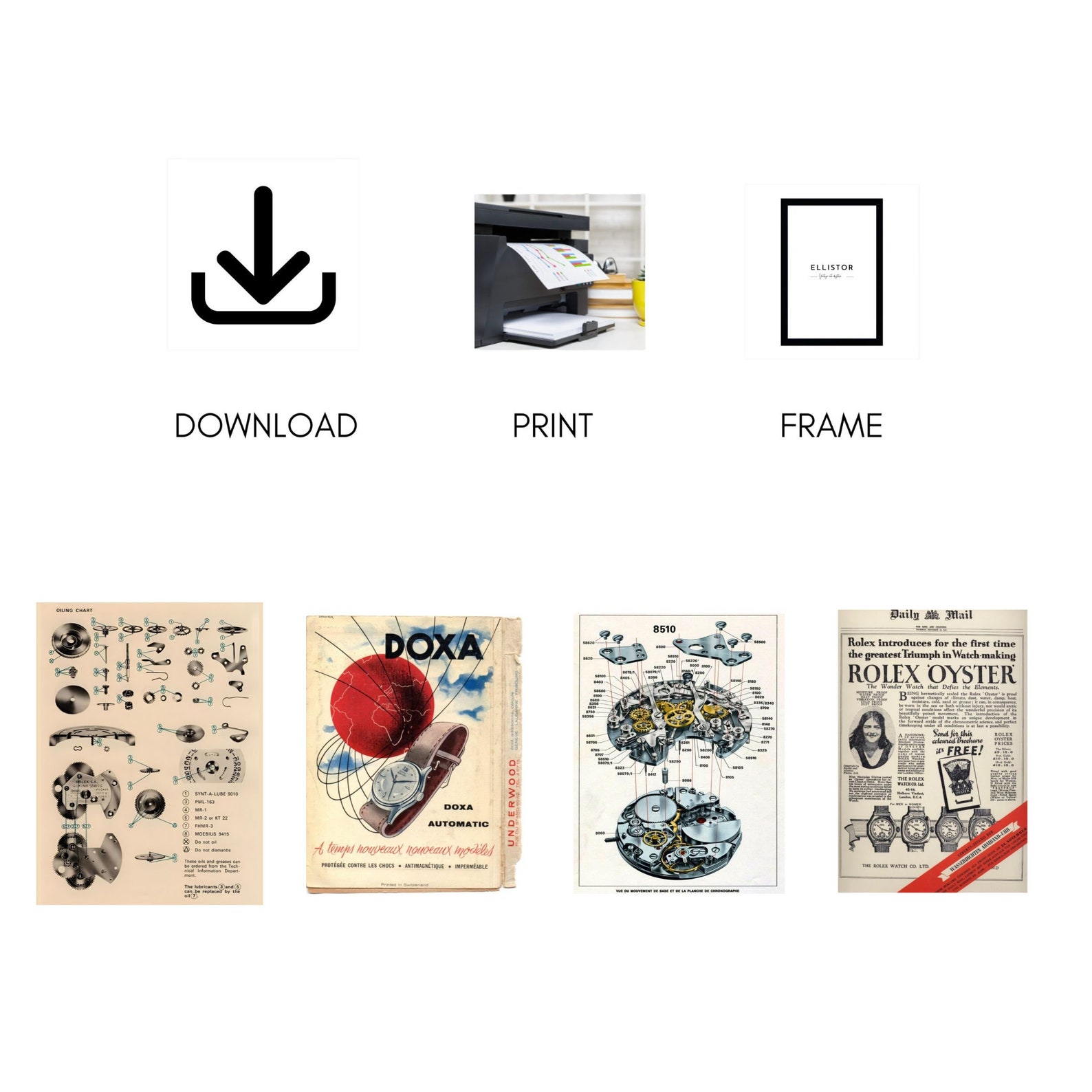 Digital Clock Prints, Set of 4 Vintage Prints, Clock Posters, Wall ...
