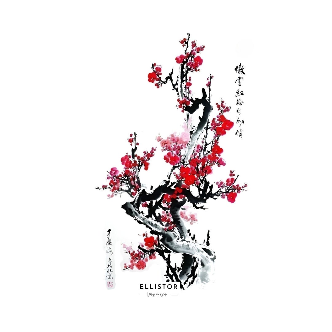 Floral Digital Print, Japanese Art, Vintage Flower Print, Vintage ...