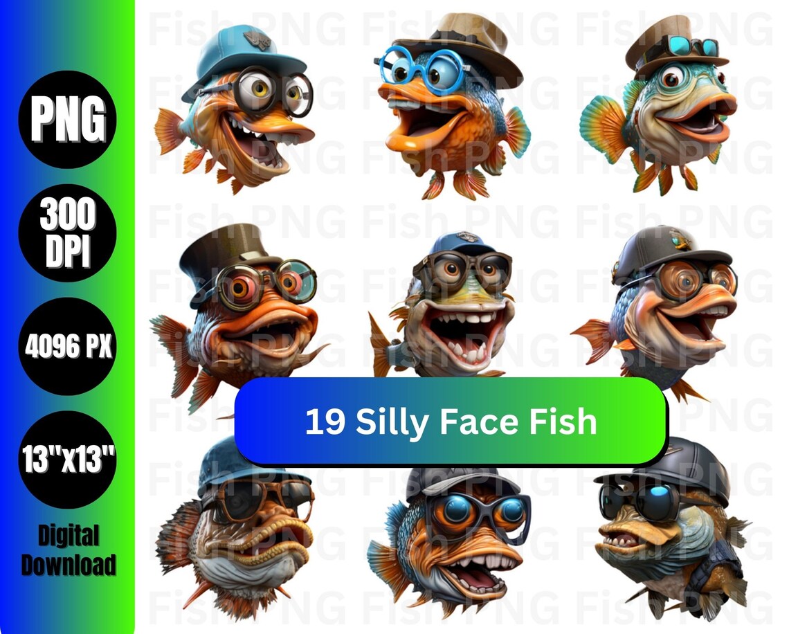 Fish SVG ENTIRE Collection Silly Funny Fish Face Fish Clipart Cartoon ...
