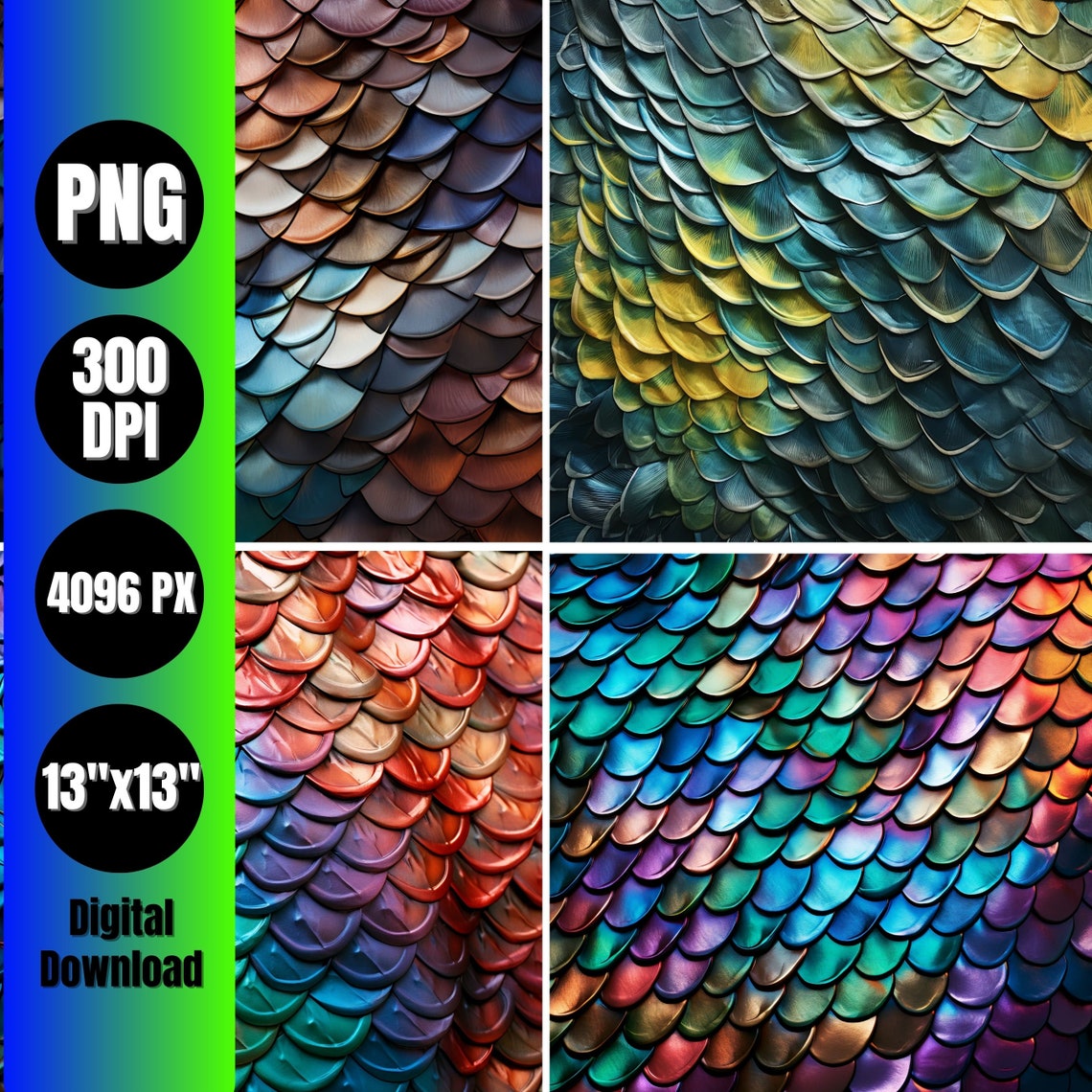 4 Mermaid Scales Colorful Scales Multi Color Fish Scales Whimsical Fish ...