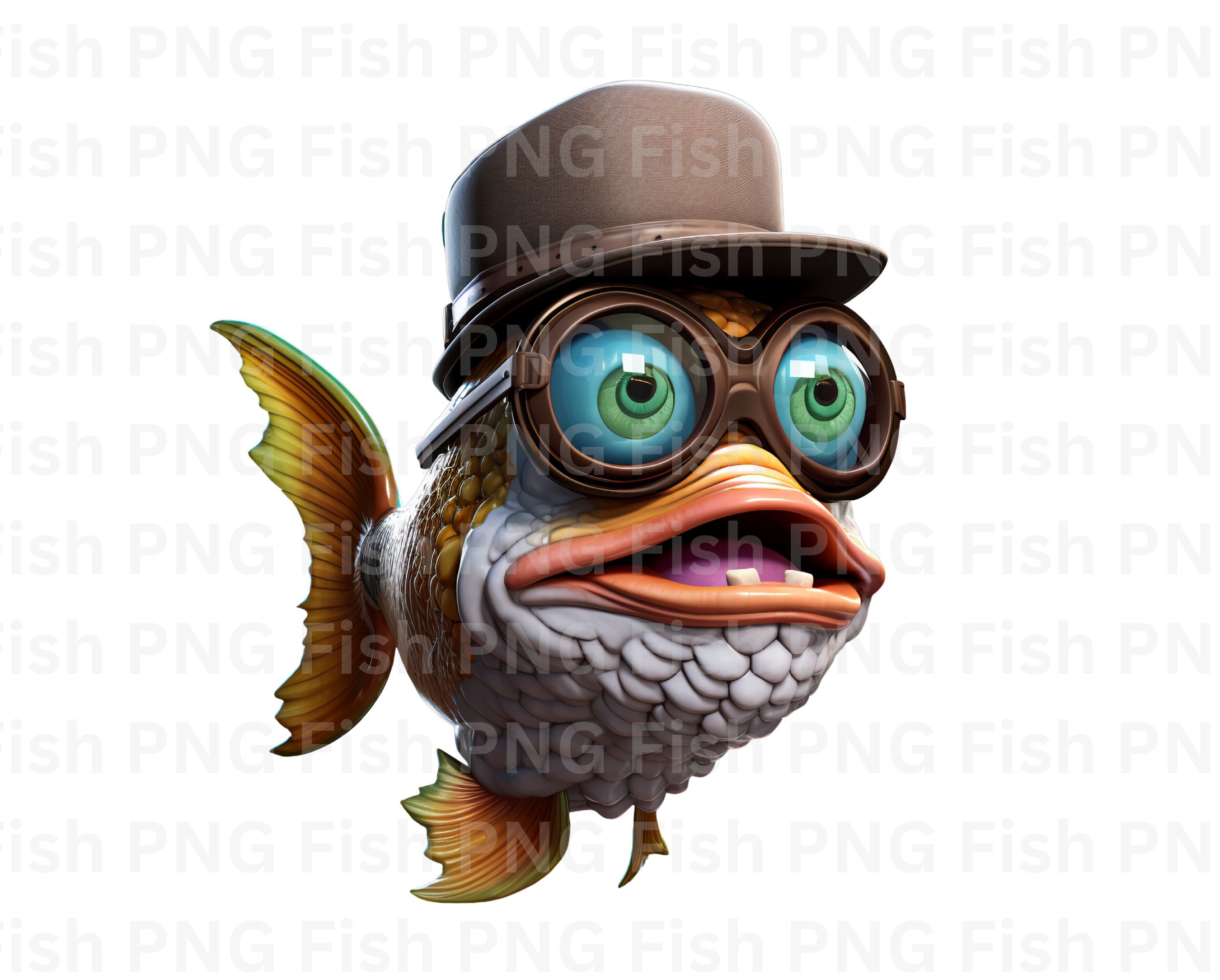 19 Fish Silly Faces Expressive Funny Fish With Hat and Sunglasses Fish ...