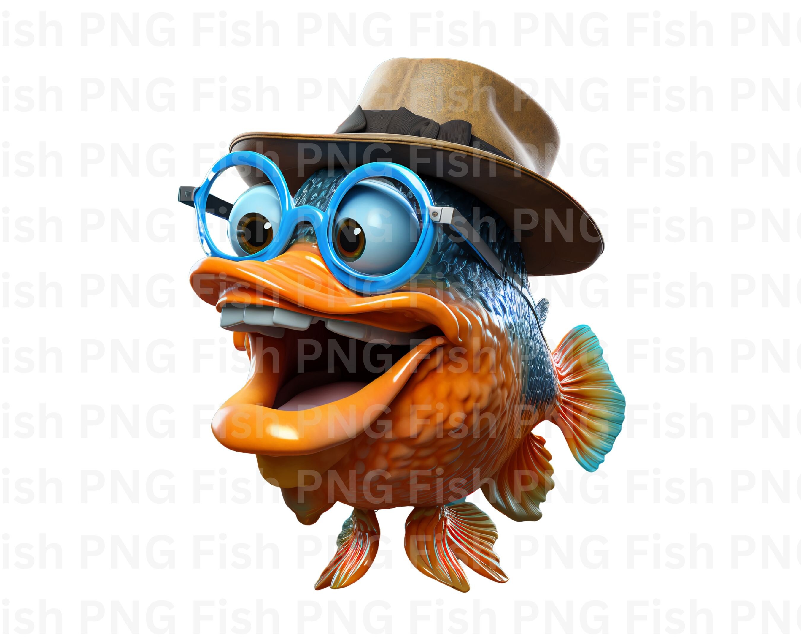19 Fish Silly Faces Expressive Funny Fish With Hat and Sunglasses Fish ...