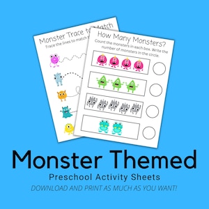 Preschool Printable Activity Pages, Monster Themed Preschool Worksheets ...