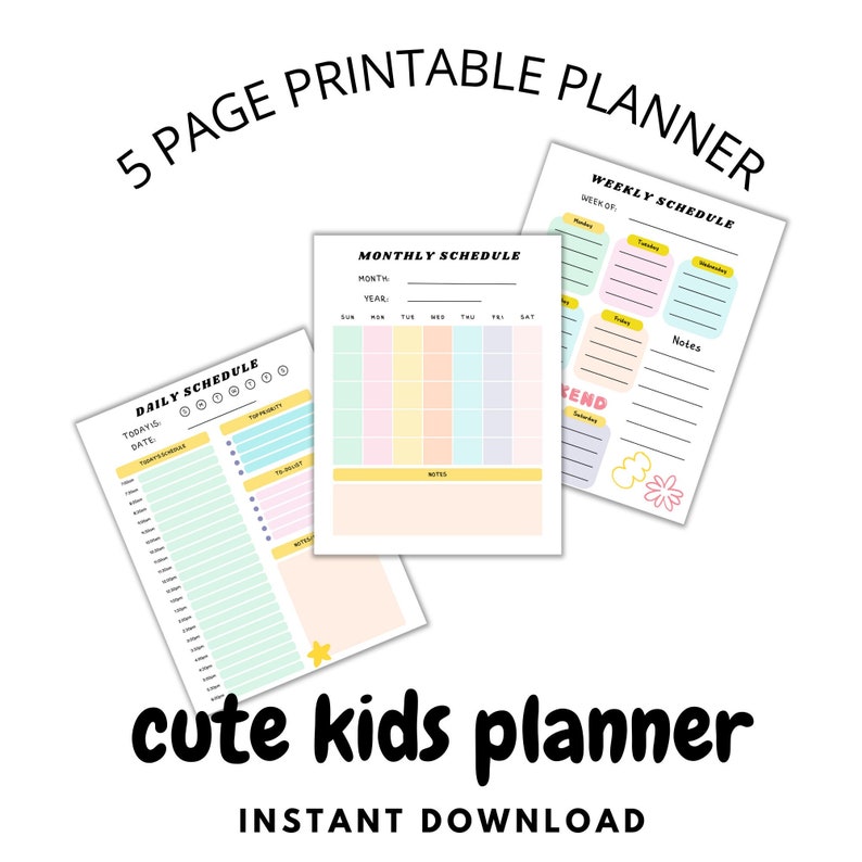 Cute Kids Planner, Planner for Kids, Printable Daily Schedule, Chore ...