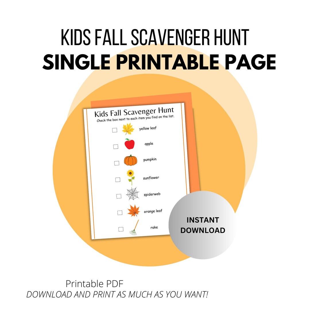 Kids Fall Scavenger Hunt Printable Fall Scavenger Hunt - Etsy