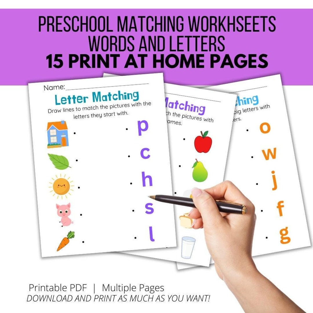 Preschool Printable Matching Worksheets, Digital Download, Preschool ...