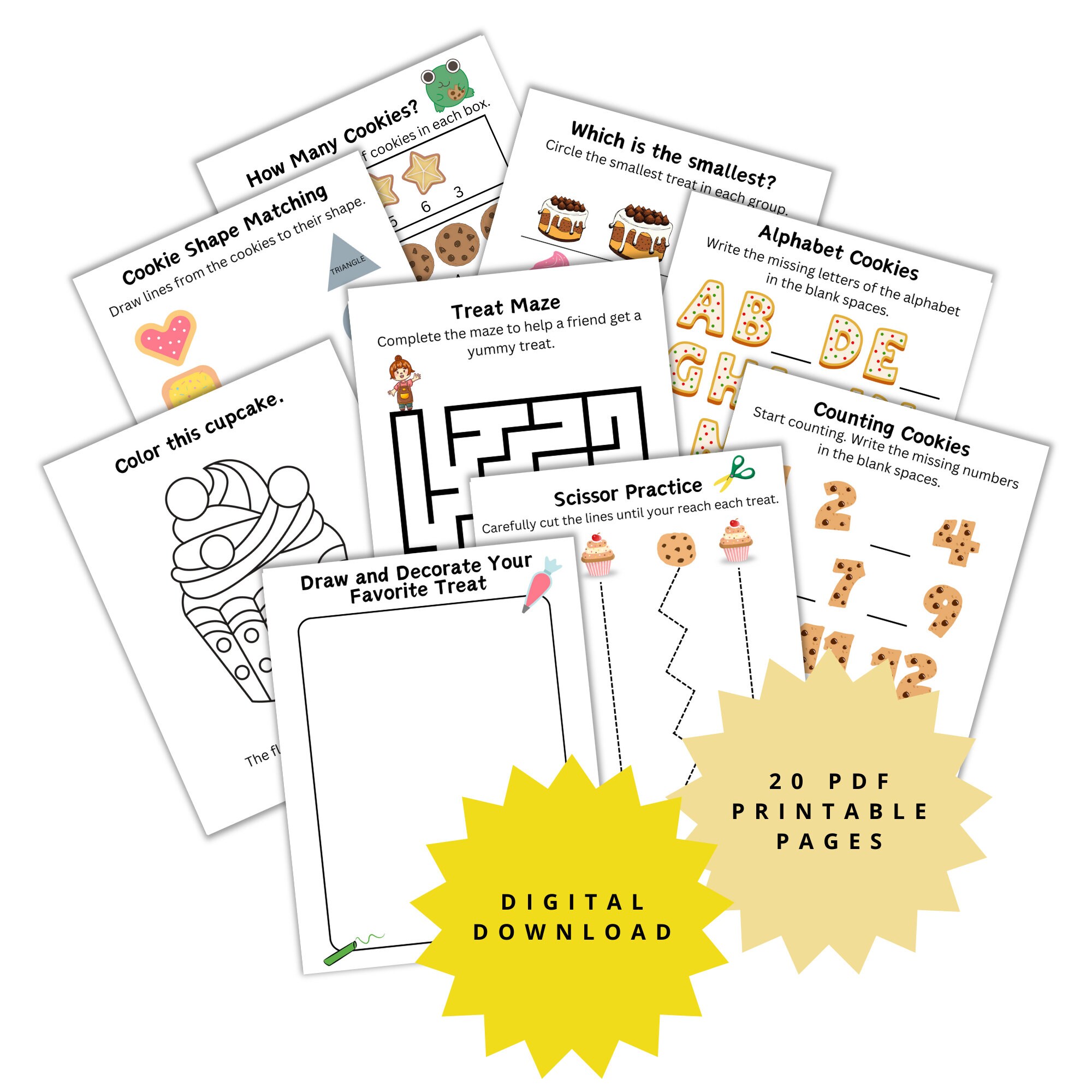 Preschool Printable Activity Pages, Preschool Treat Themed Activity ...