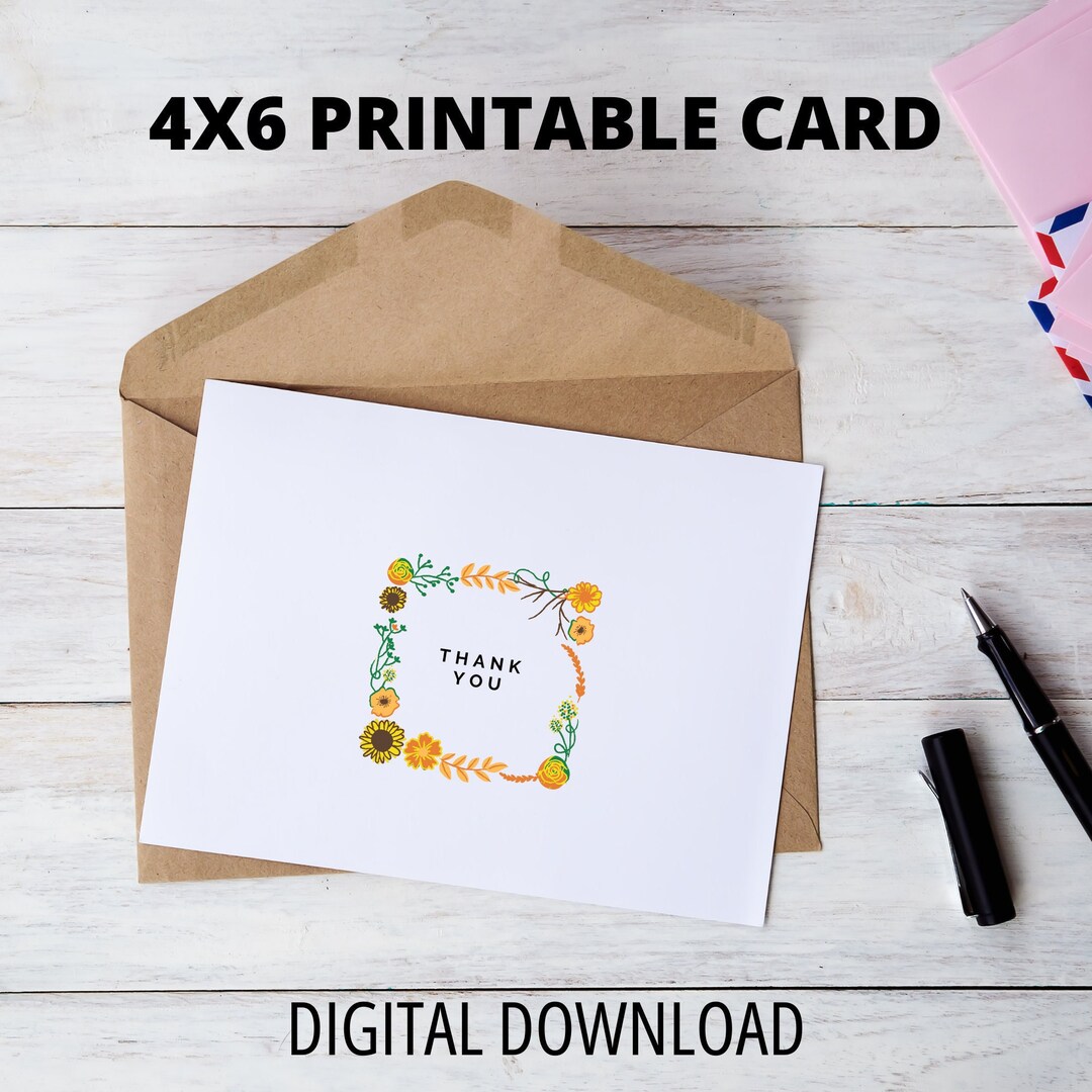 Thank You Card 4x6 Printable, Blank Card, Card to Express Gratitude ...
