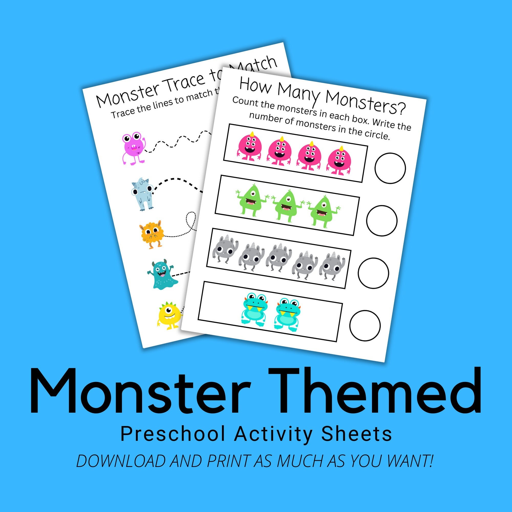 Preschool Printable Activity Pages, Monster Themed Preschool Worksheets ...