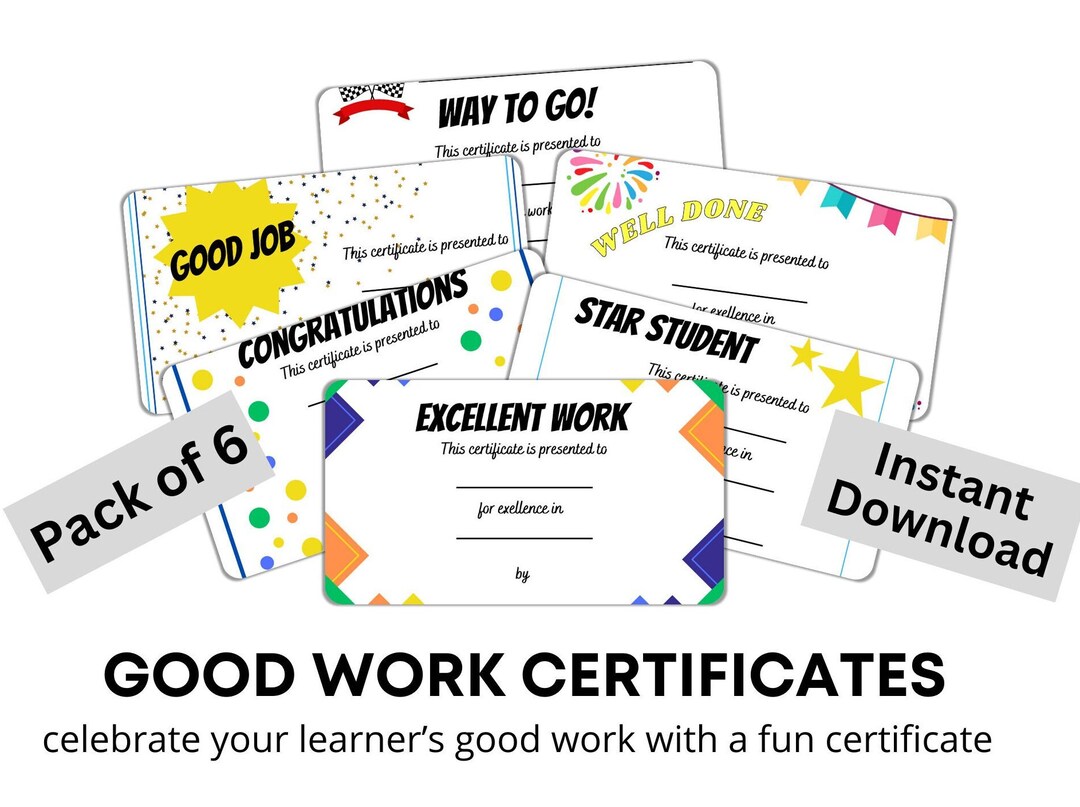 Good Work Certificate Printable Preschooler Learning - Etsy