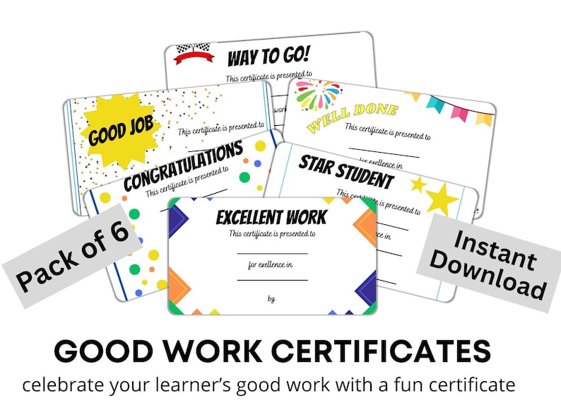 Good Work Certificate Printable Preschooler Learning - Etsy