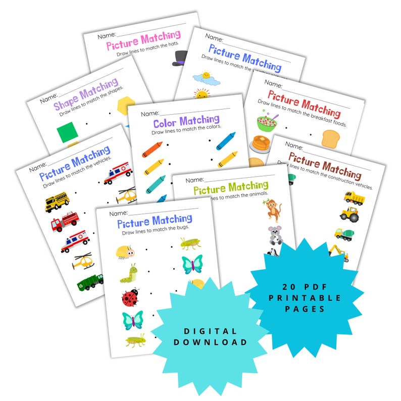 Printable Matching Worksheets, Preschool Matching Worksheets, Matching ...