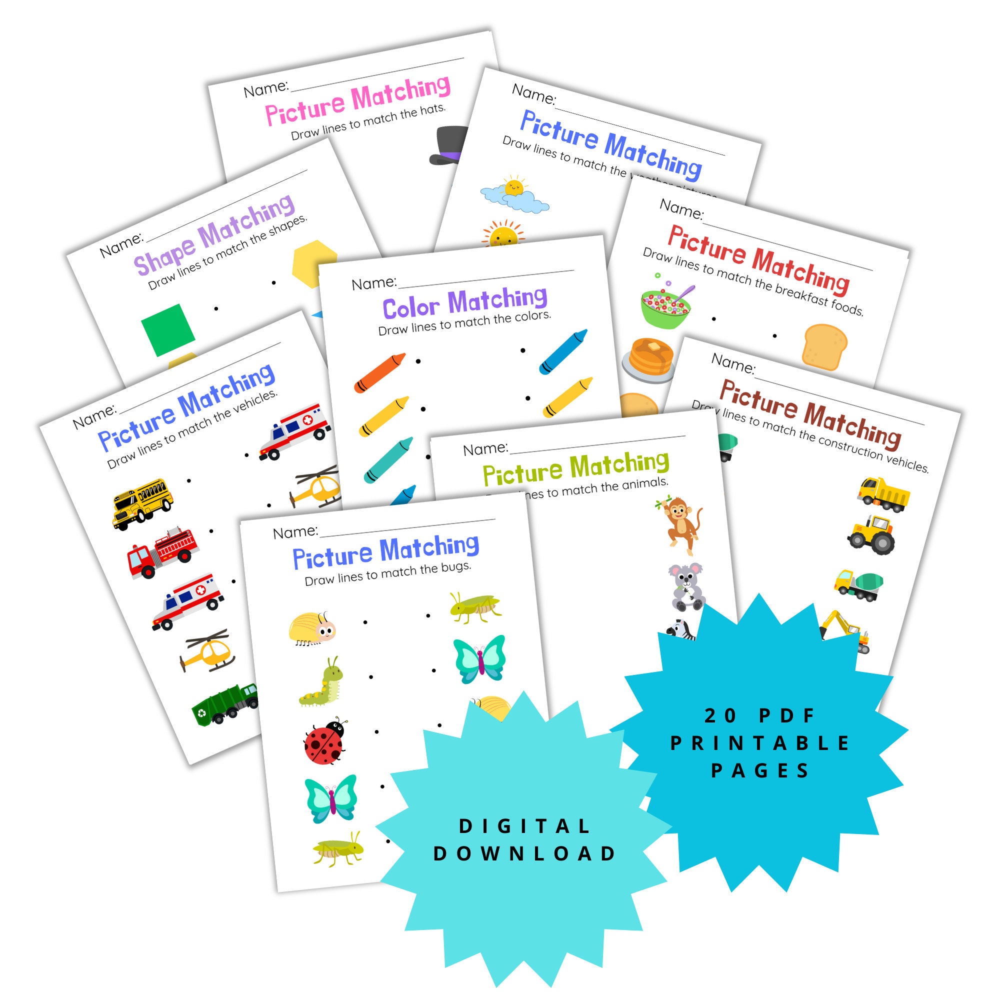 Printable Matching Worksheets, Preschool Matching Worksheets, Matching ...
