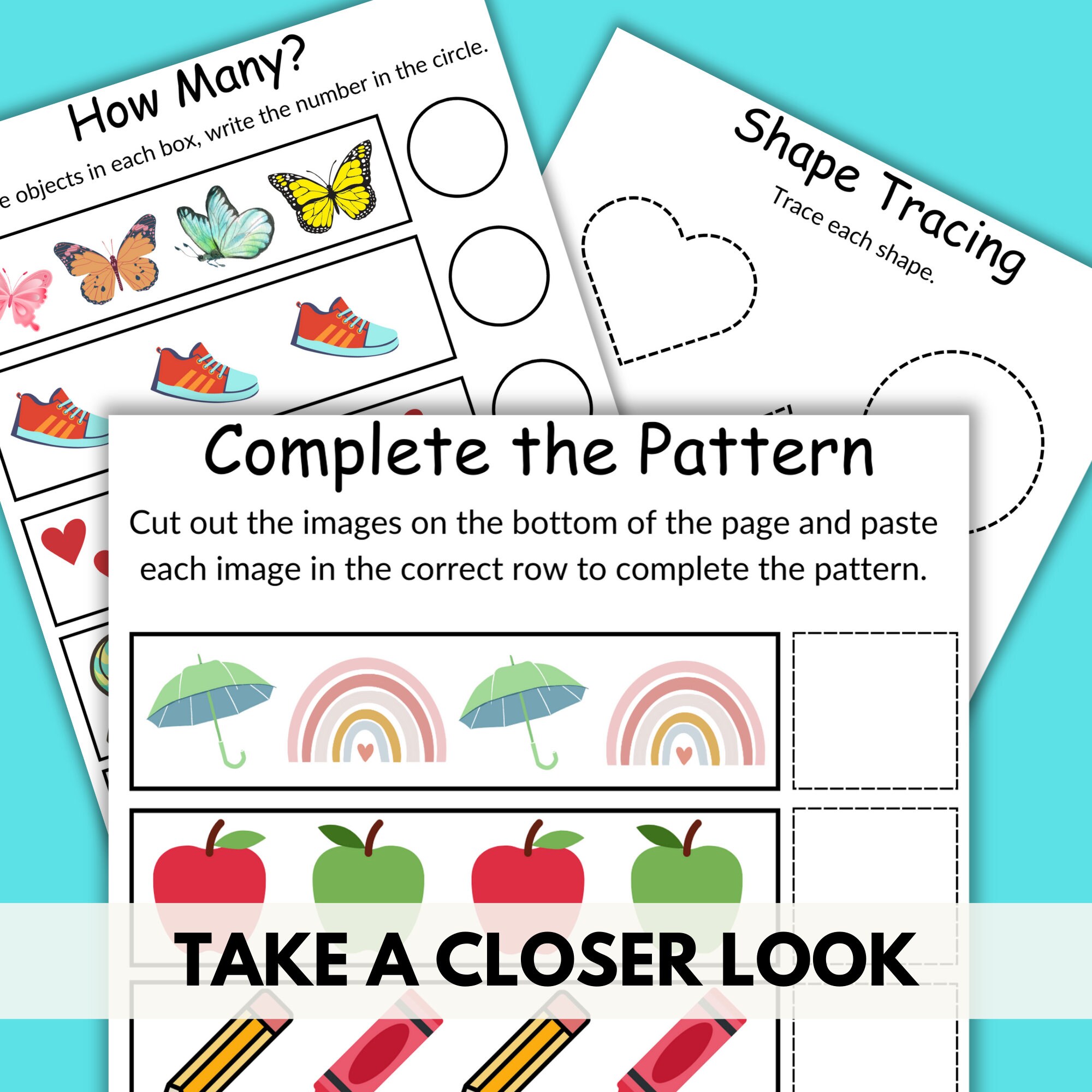 Preschool Activity Pages: Counting, Coloring, Matching (PDF) - Etsy