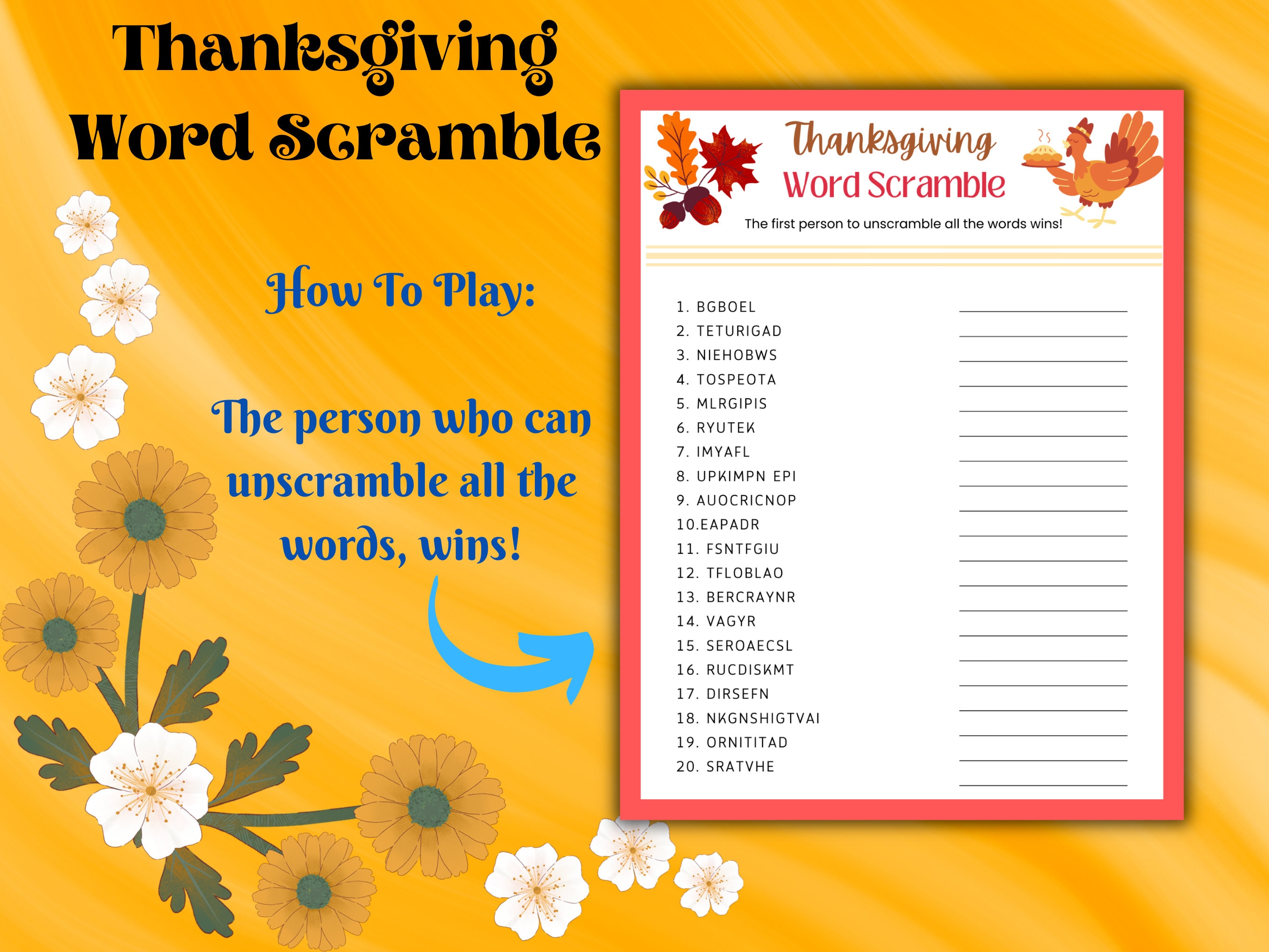 Word Scramble Printable Thanksgiving Word Scramble Fall Work Scramble ...