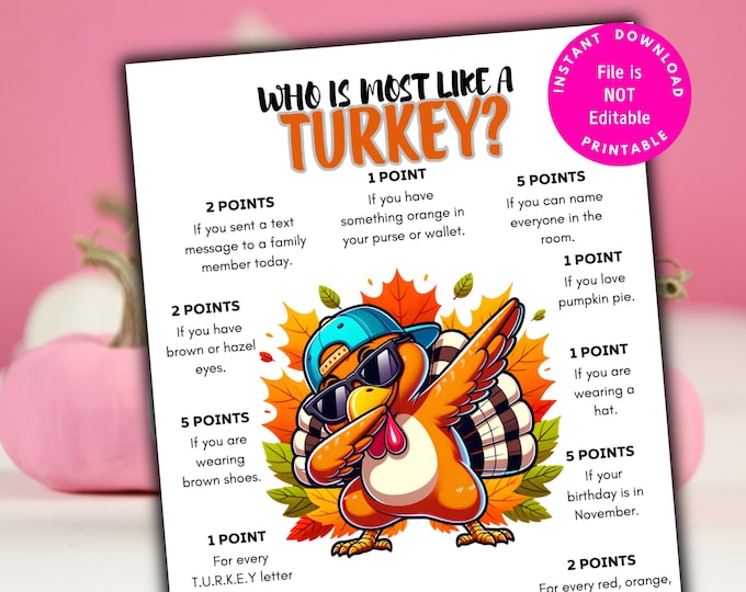 Who is Most Like the Turkey? Thanksgiving Party Game, Icebreaker Game ...