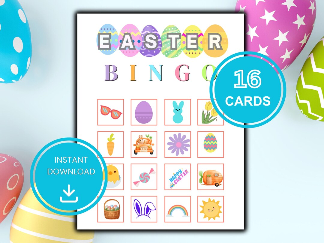 16 Easter Bingo Cards Printable Game Picture Bingo Classroom Activity ...