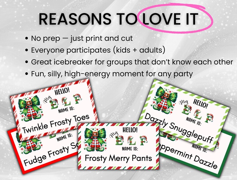 What’s Your Elf Name Game, Printable Christmas Elf Name Tags Pre-filled ...