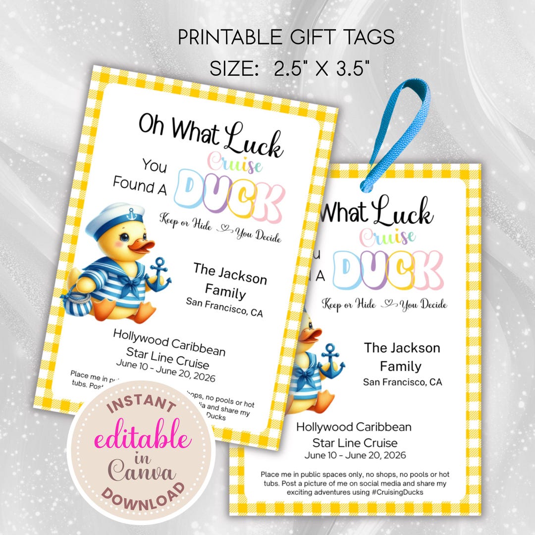 Editable Cruising Duck Tags, Printable Tags for Cruise Ship Ducks ...