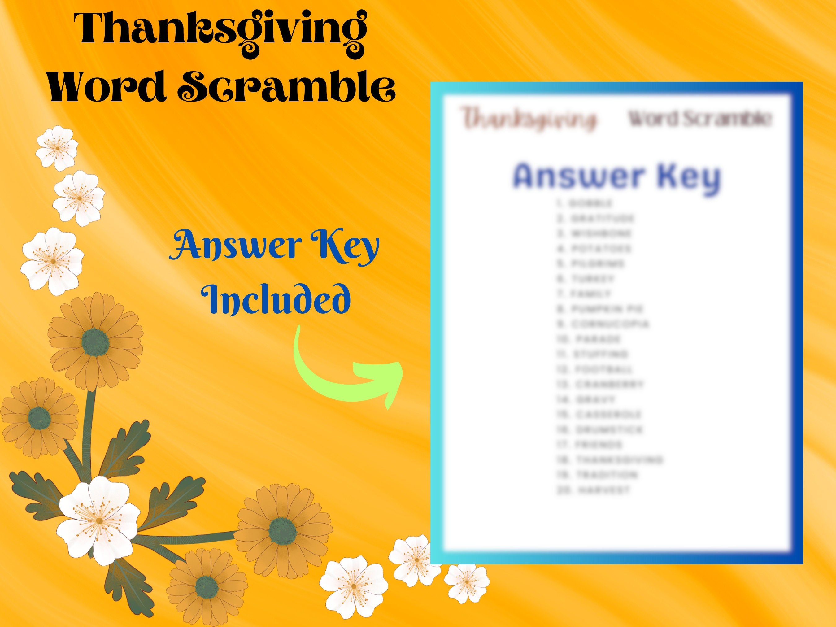 Word Scramble Printable Thanksgiving Word Scramble Fall Work Scramble ...