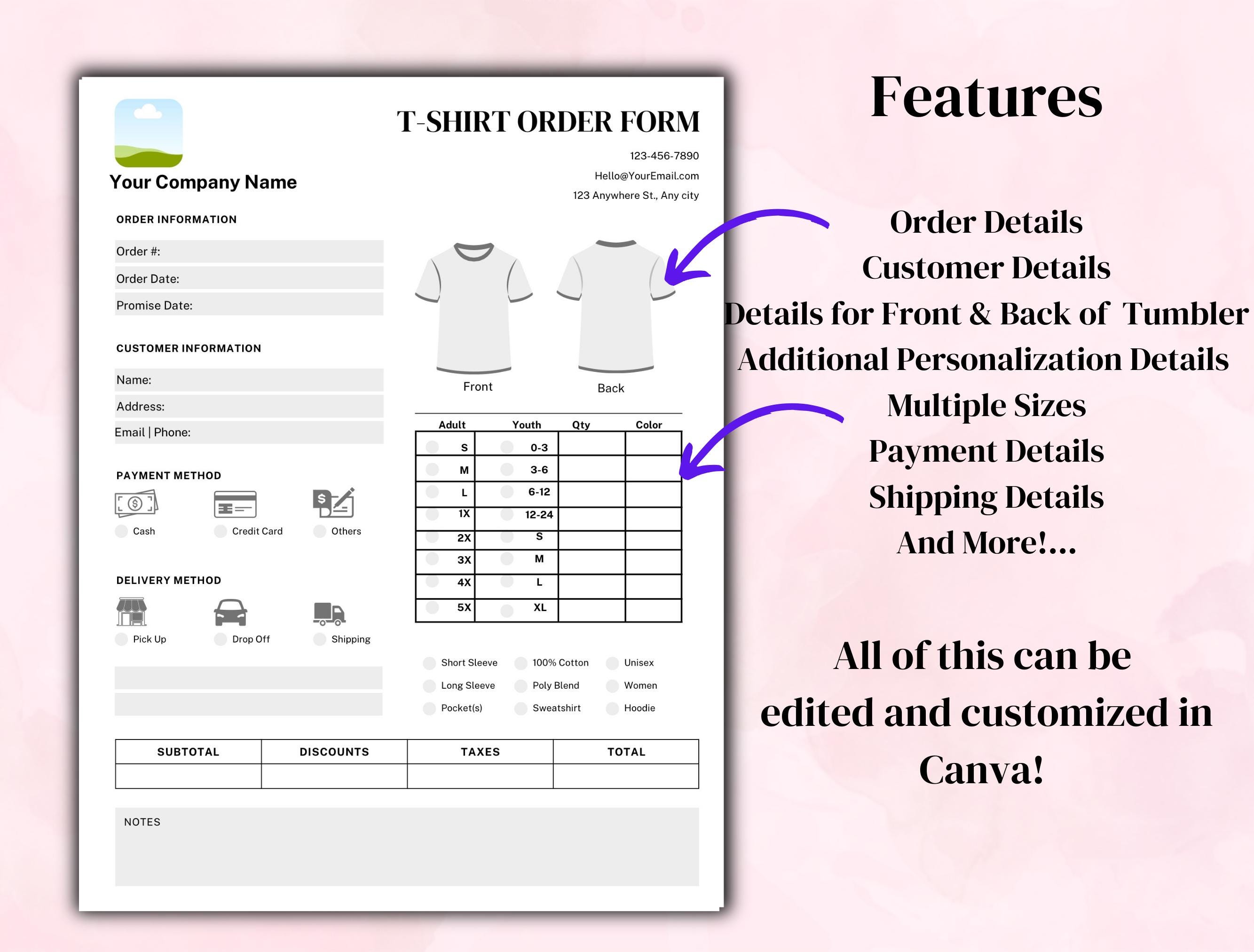 Fundraiser T-shirt Order Form Editable Tee Shirt Order Form Minimalist ...