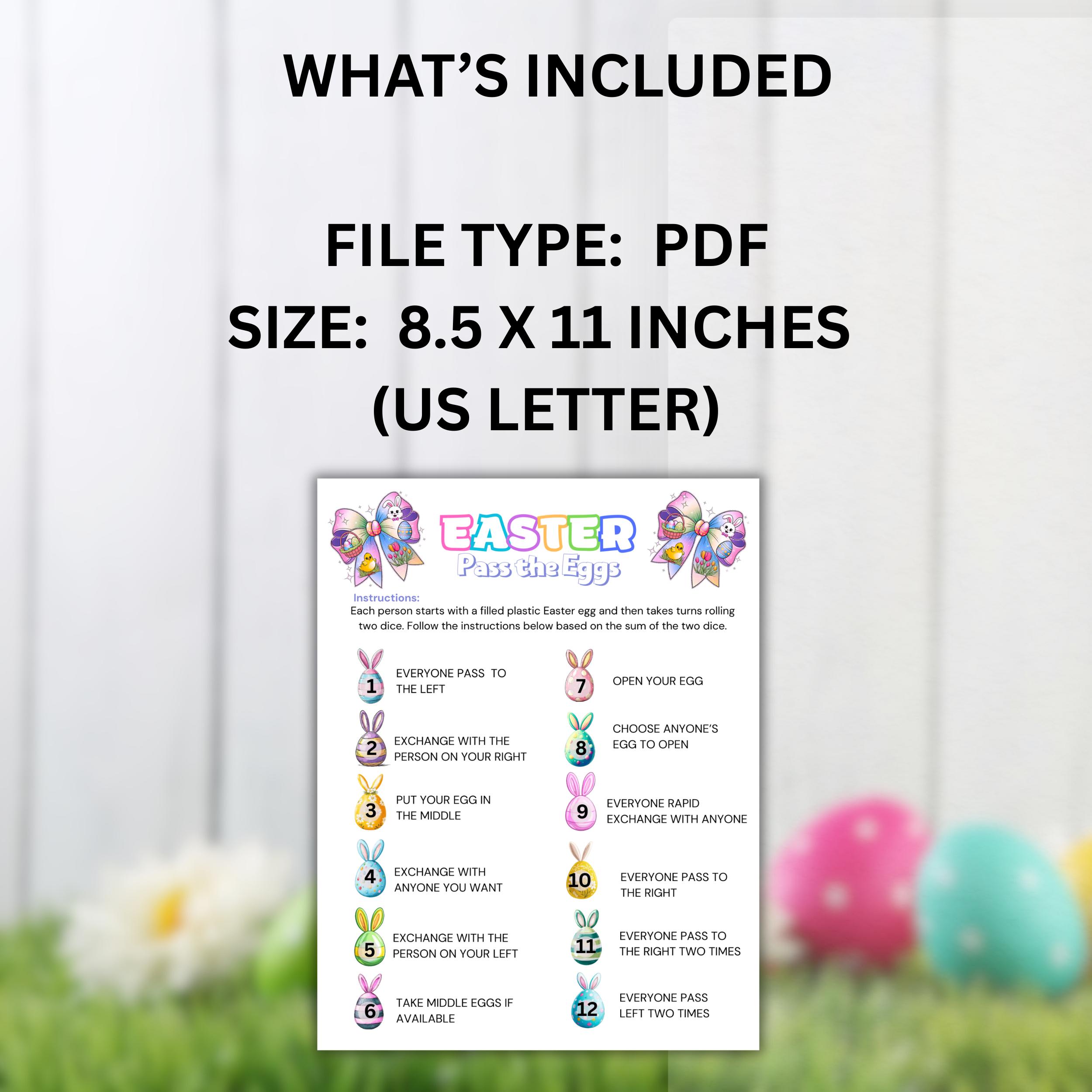 Easter Pass the Egg Game, Kids Classroom Activity, Printable PDF ...
