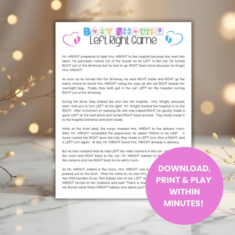 Left Right Baby Shower Game Printable Story - Etsy