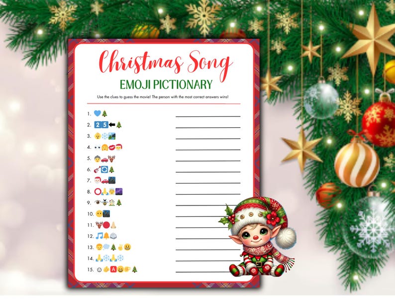 Printable Christmas Song Emoji Pictionary Fun Group Game for Office ...