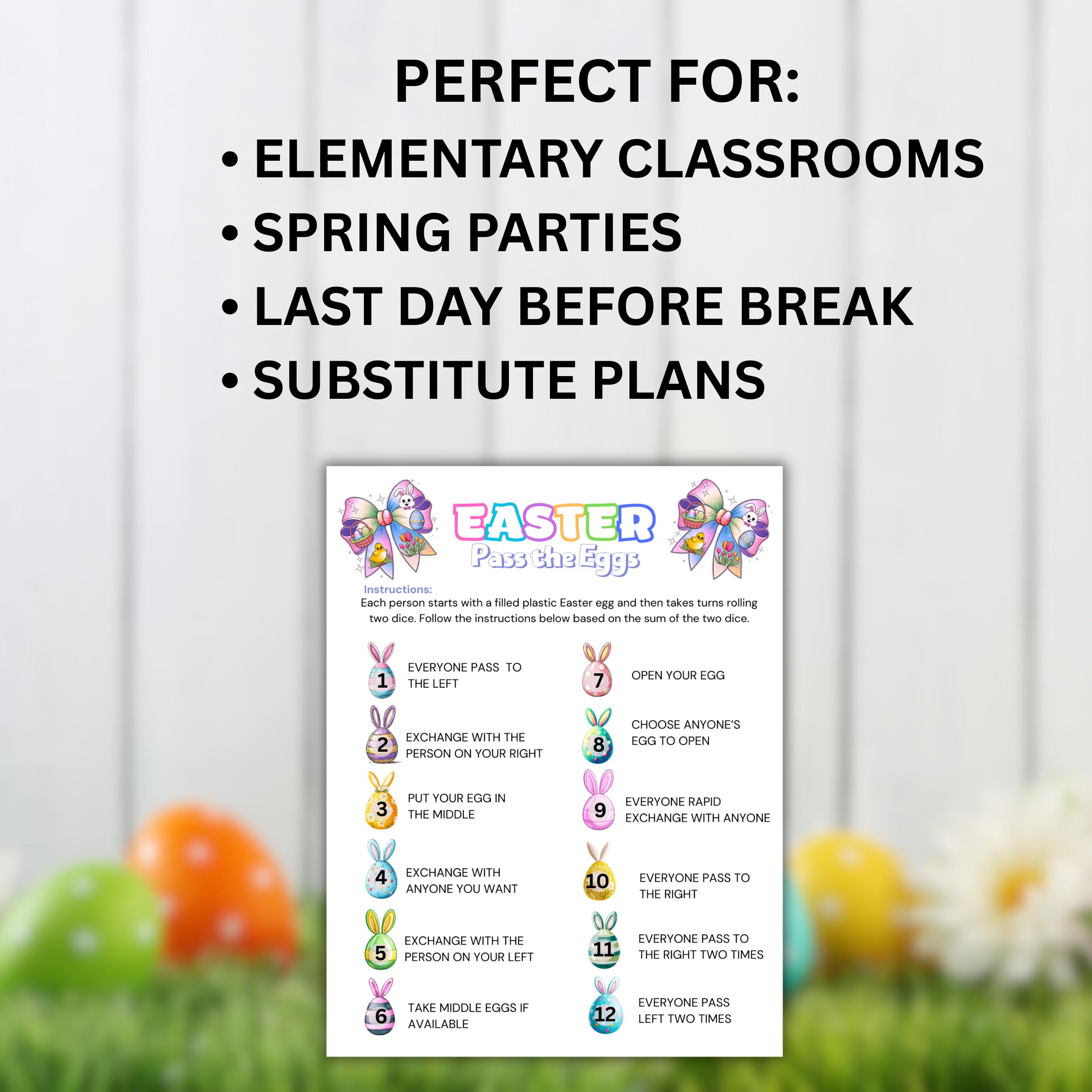Easter Pass the Egg Game, Kids Classroom Activity, Printable PDF ...