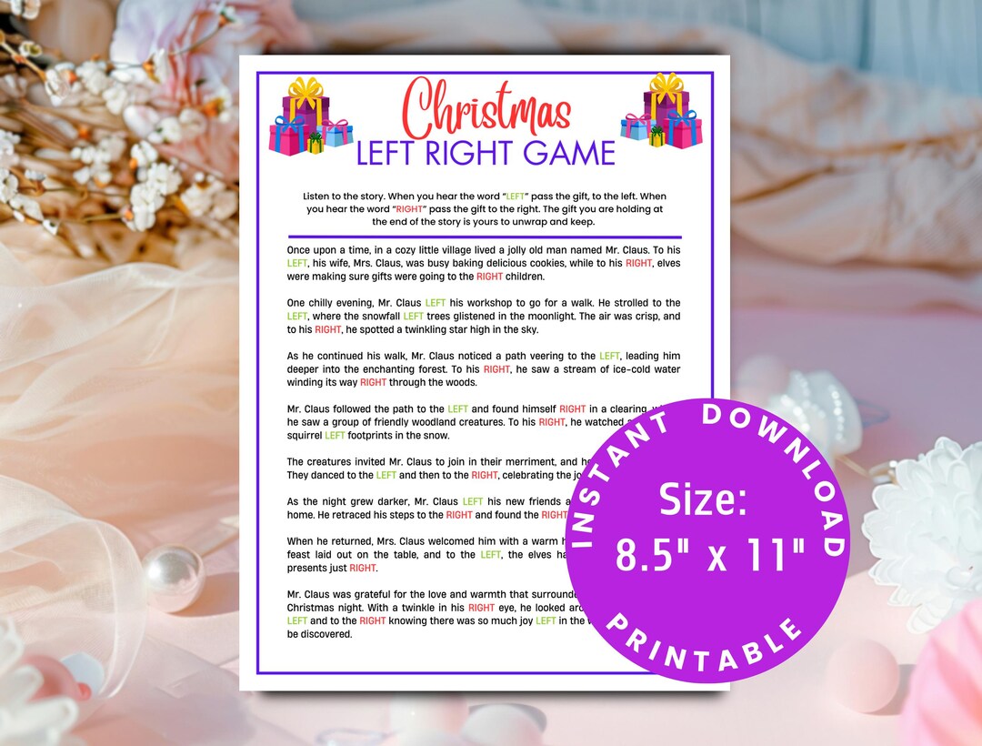 Left Right Christmas Game, Gift Exchange Story, Pass the Prize - Etsy