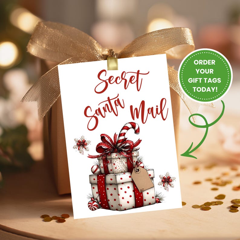 Secret Santa Gift Tags Printable, Merry Christmas Gift Tag Set, Holiday ...