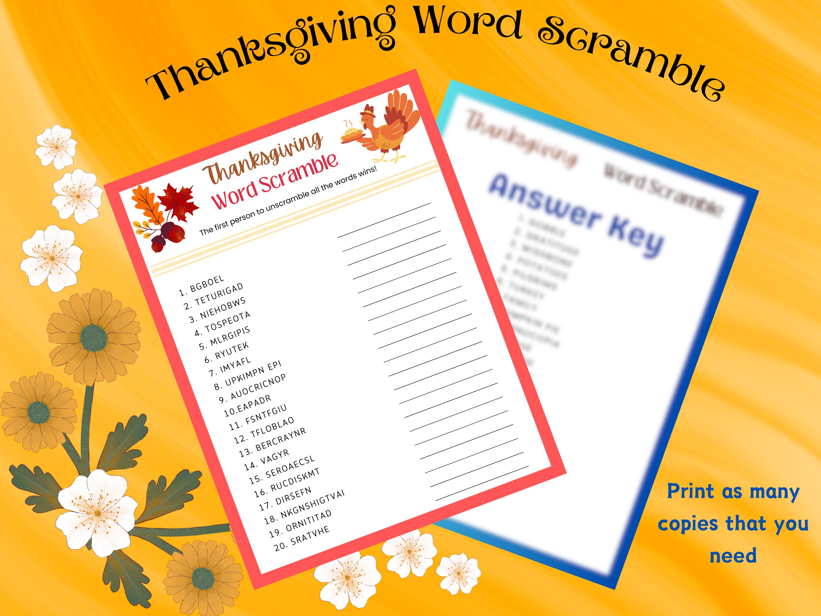 Word Scramble Printable Thanksgiving Word Scramble Fall Work Scramble ...