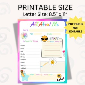 All About Me Kids Activity Printable Get to Know You Worksheet Favorite ...