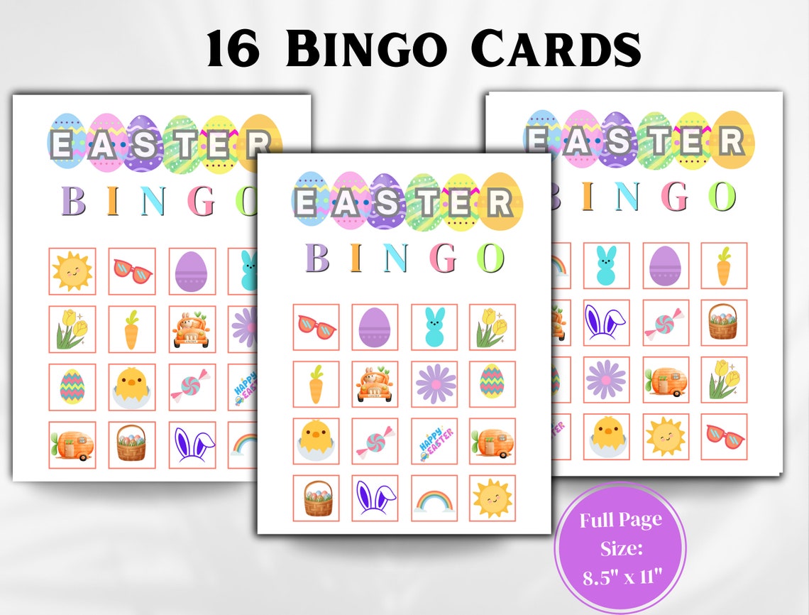 16 Easter Bingo Cards Printable Game for Kids and Adults Spring Bingo ...