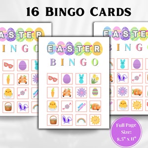 16 Easter Bingo Cards Printable Game for Kids and Adults Spring Bingo ...