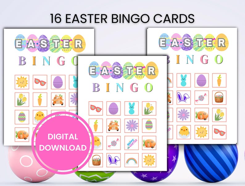 16 Easter Bingo Cards Printable Game Picture Bingo Classroom Activity ...