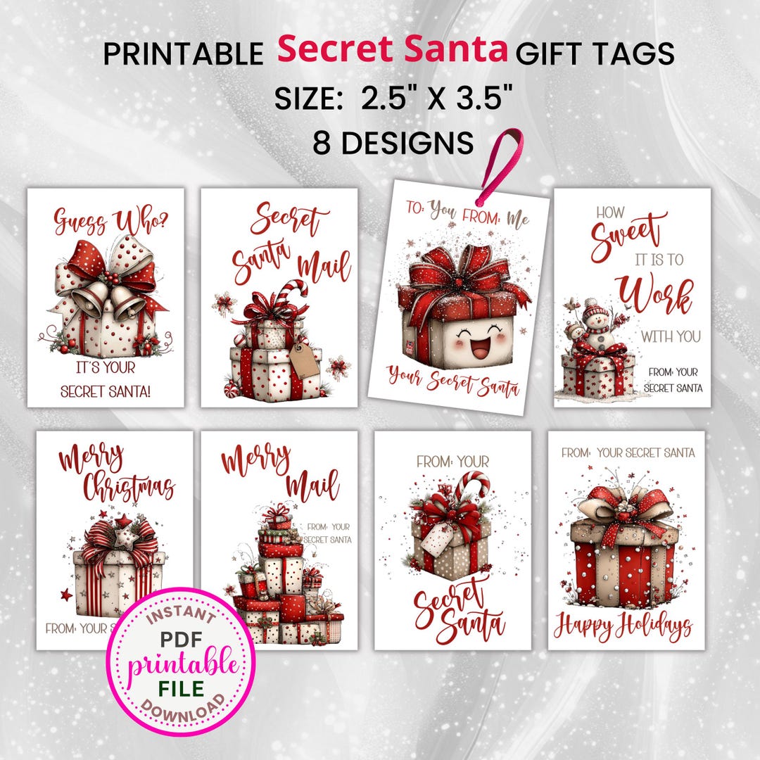 Secret Santa Gift Tags Printable, Merry Christmas Gift Tag Set, Holiday ...