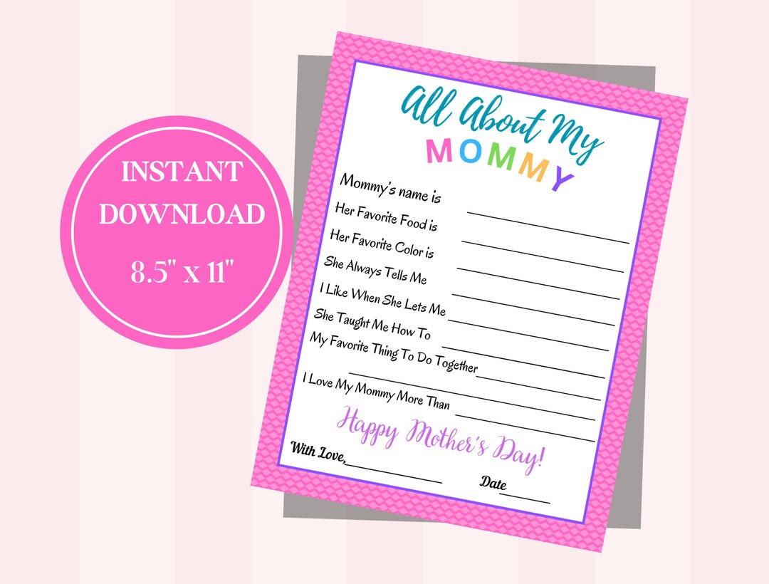 All About Mommy Printable Mothers Day Activity Printable Personalized ...