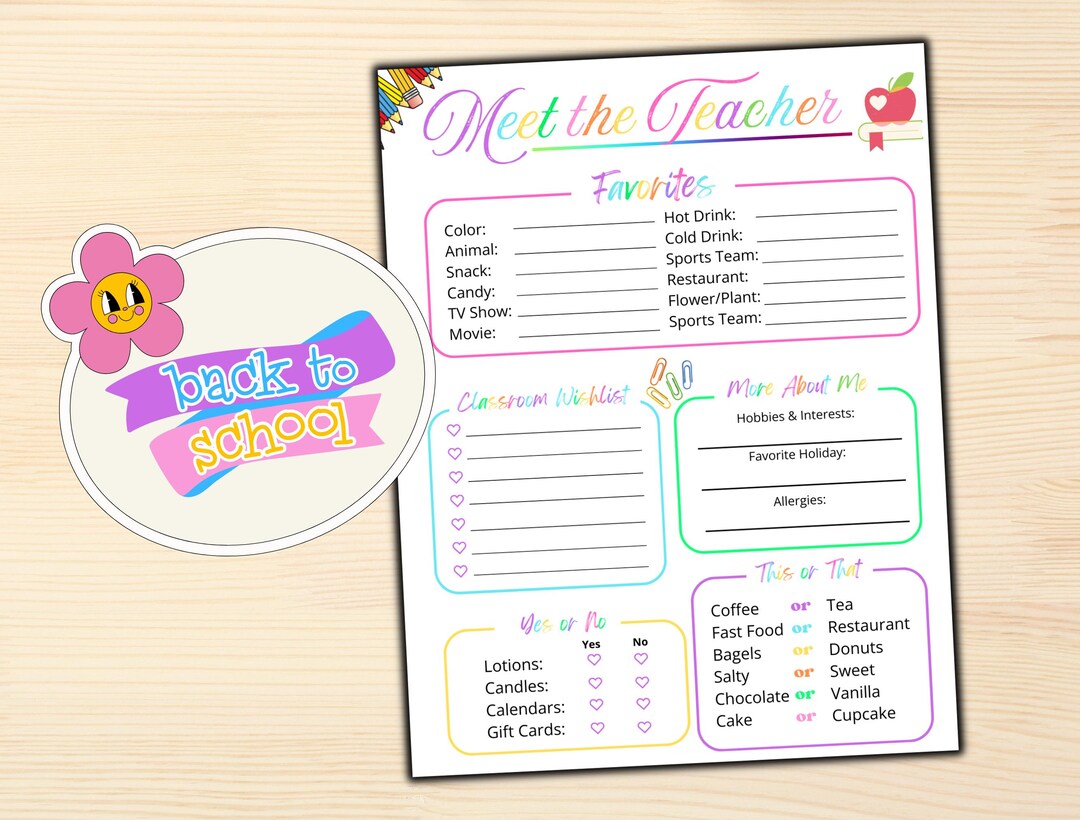 Teacher Favorite Things Survey Get to Know the Teacher Printable Meet ...