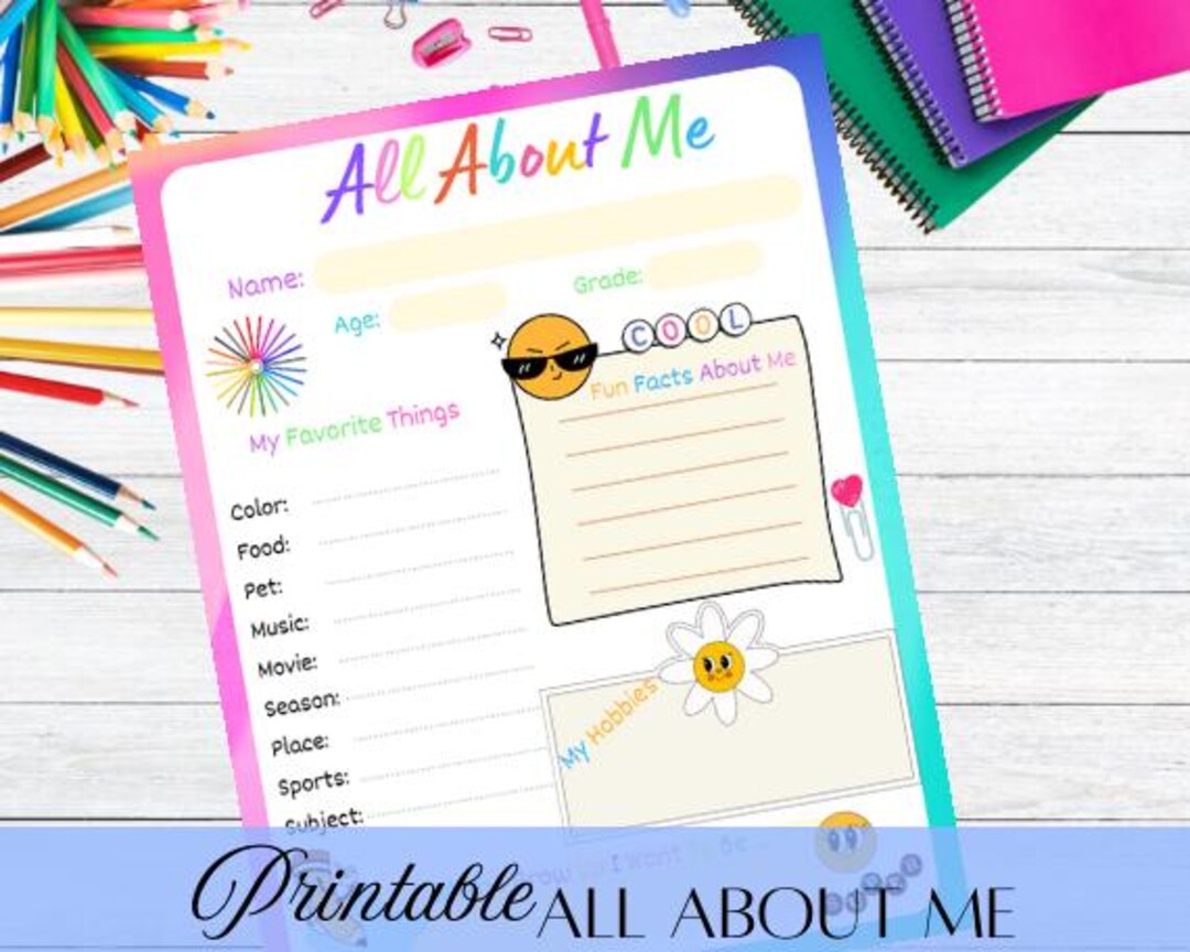 All About Me Kids Activity Printable Get to Know You Worksheet Favorite ...