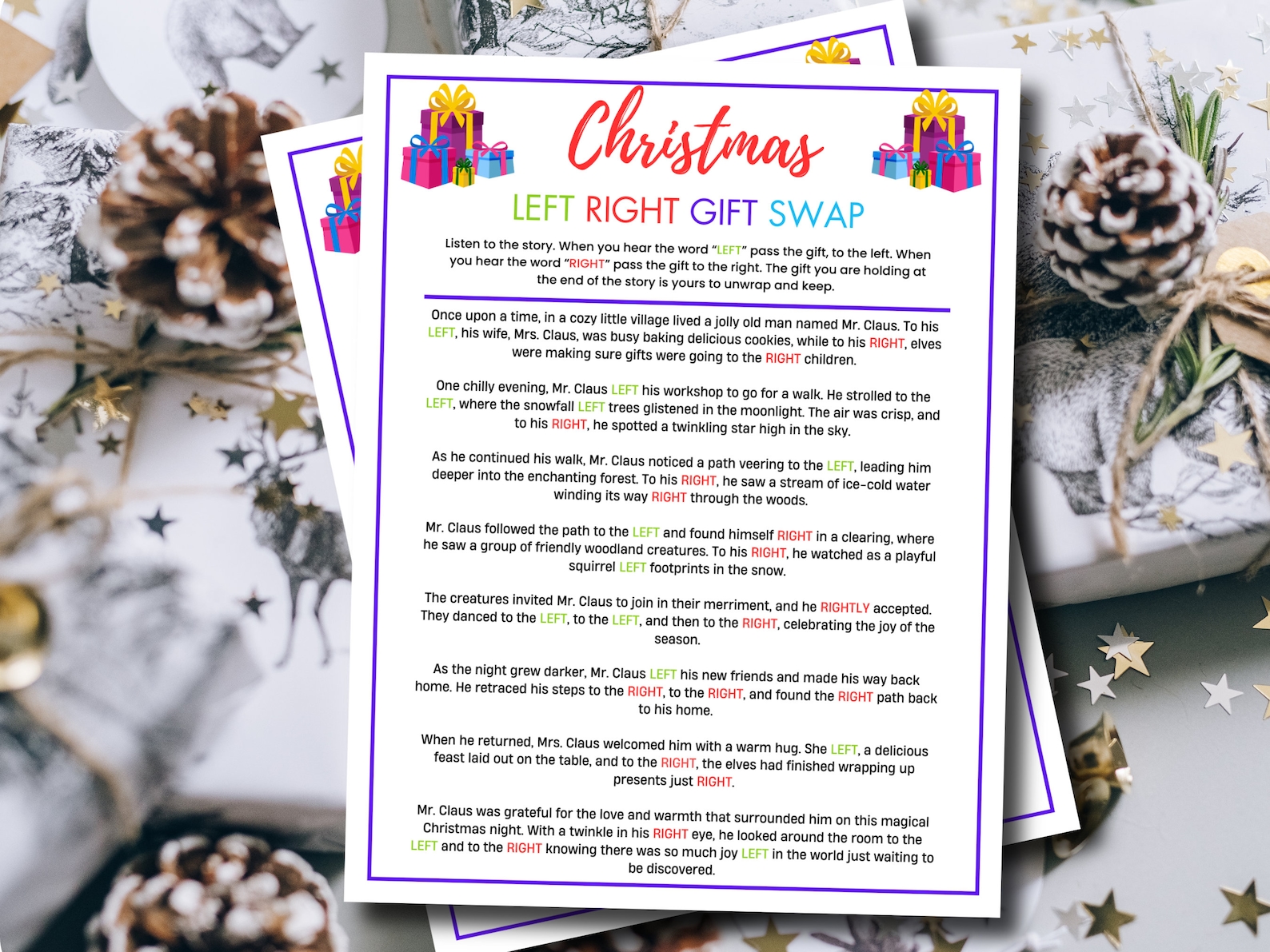 Left Right Story Game Christmas Left Right Gift Swap Gift Exchange Game ...