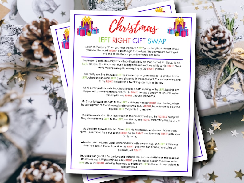 Left Right Story Game Christmas Left Right Gift Swap Gift Exchange Game ...